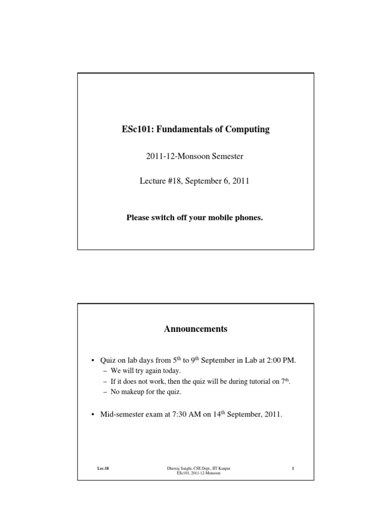 Esc101: Fundamentals of Computing Esc101: Fundamentals of Computing | PDF | String (Computer ...