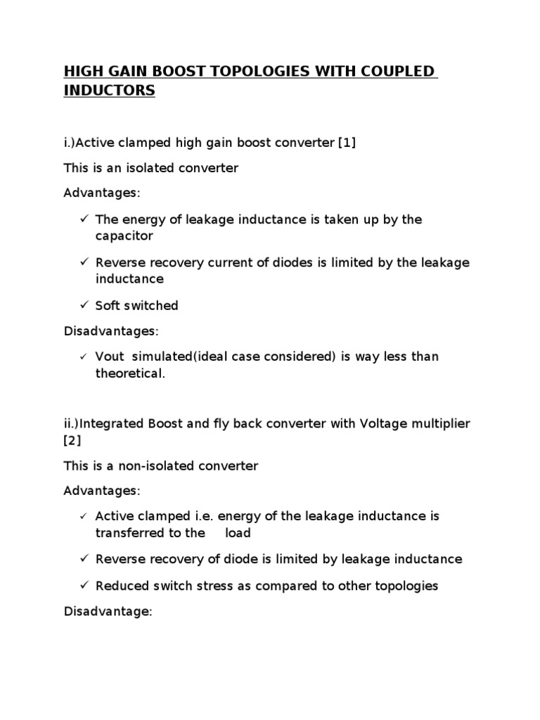 High Gain Boost Topologies With Coupled Inductors | PDF