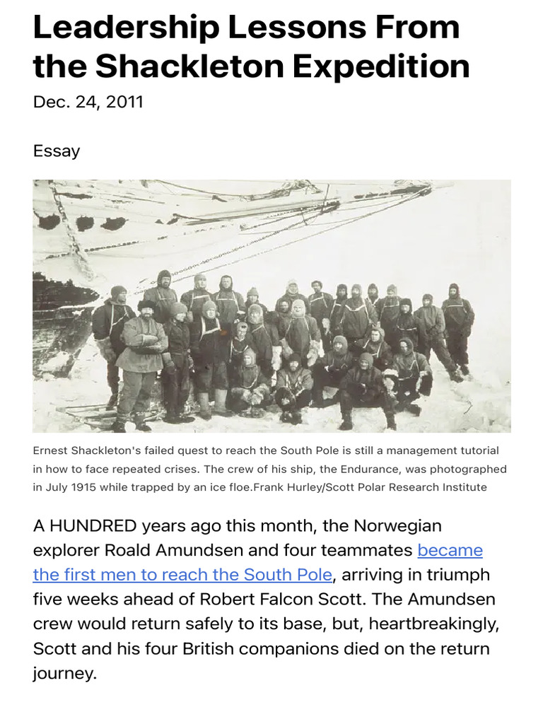Leadership Lessons From The Shackleton Expedition - The New York Times ...