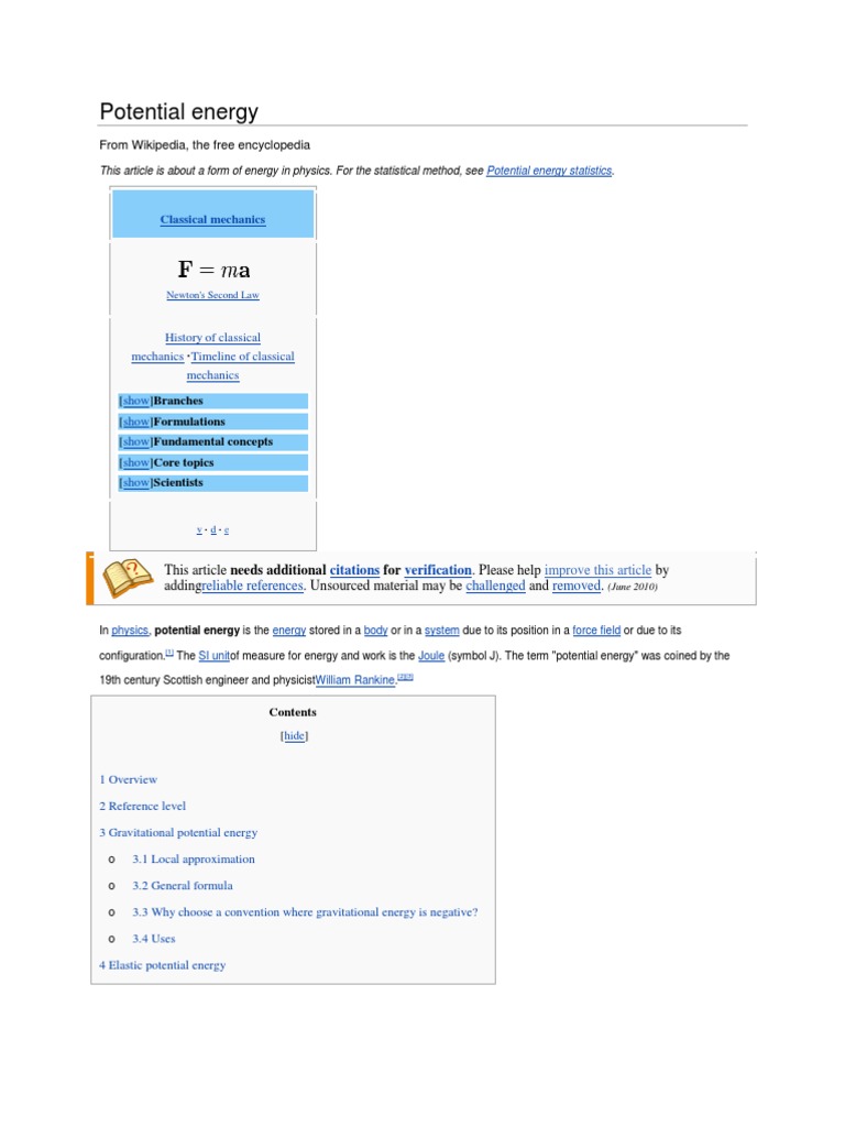 Potential Energy: From Wikipedia, The Free Encyclopedia | PDF ...