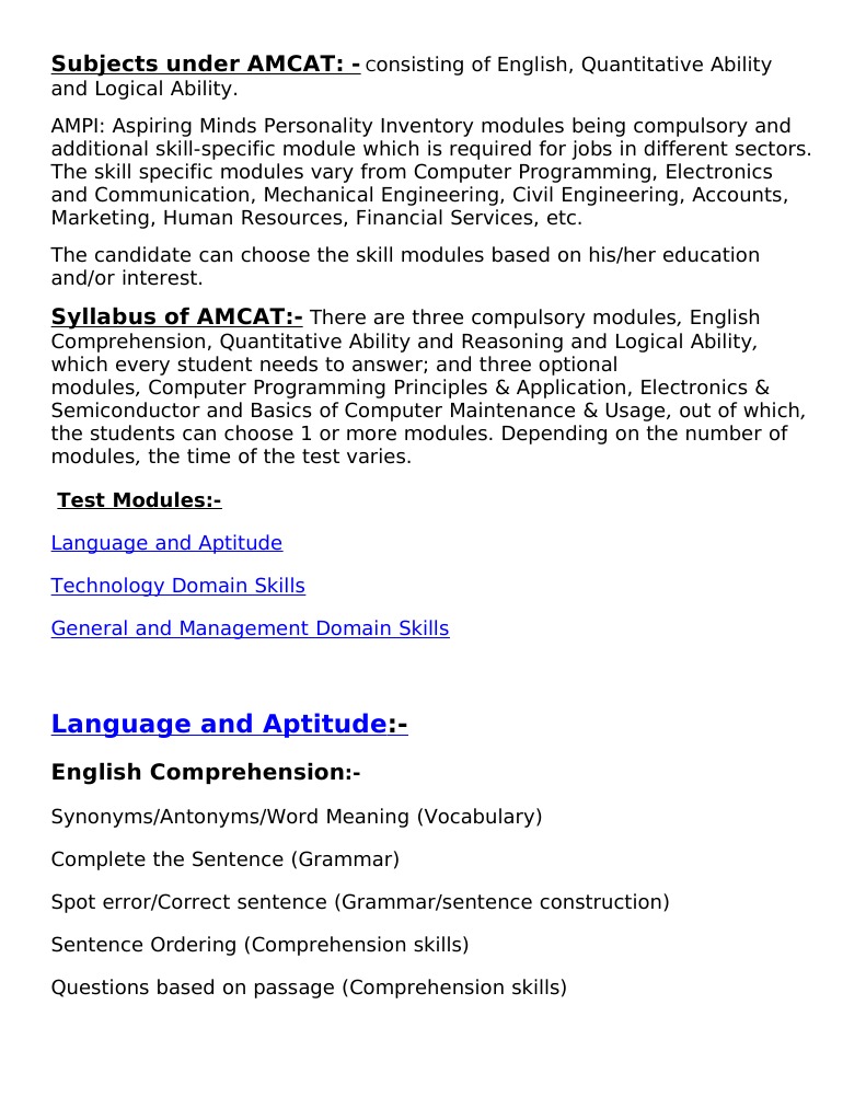Syllabus For AMCAT | PDF | Pattern Recognition | Reading Comprehension