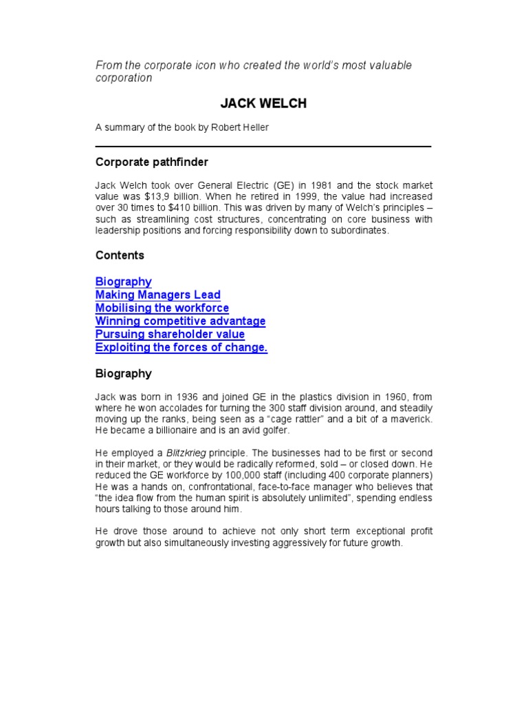 Lessons From Jack Welch | PDF | Shareholder Value | Strategic Management