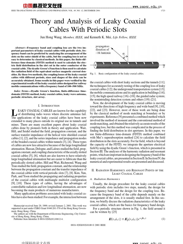 Theory and Analysis of Leaky Coaxial Cables With Periodic Slots | PDF ...