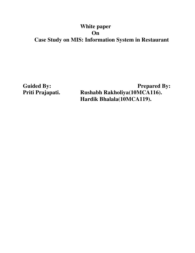 White Paper On Case Study On MIS: Information System in Restaurant | PDF | Management ...