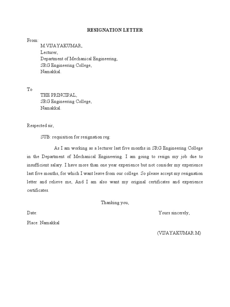 Resignation Letter Format For Civil Engineer How To Write A