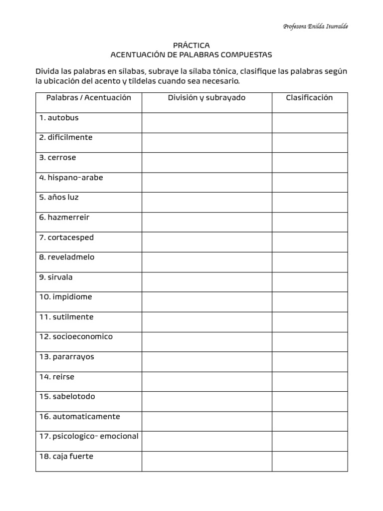 Práctica Acentuación Palabras Compuestas | PDF