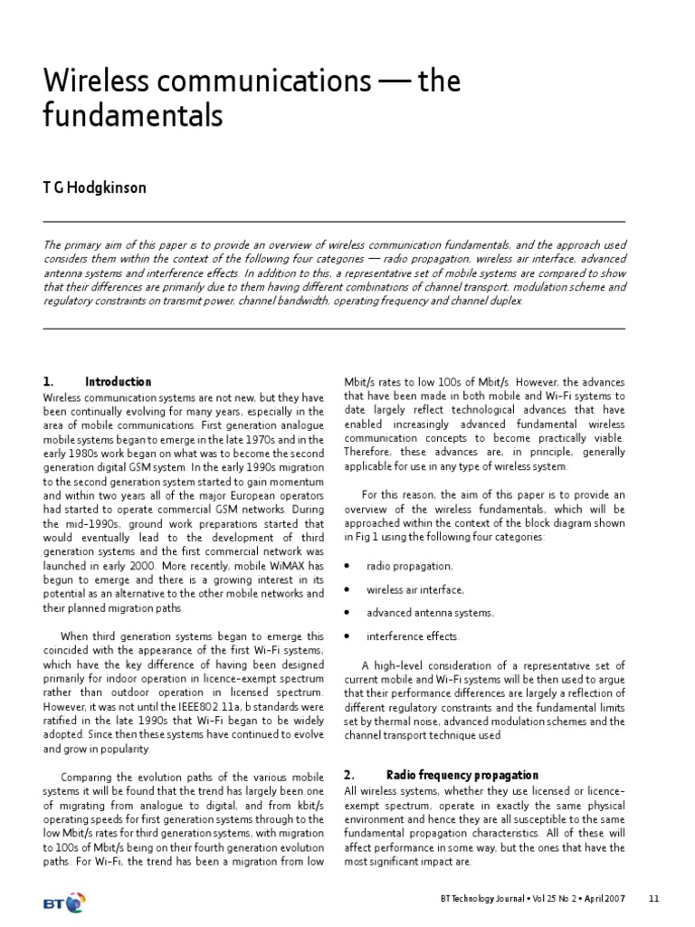 Wireless Communications - The Fundamentals: T G Hodgkinson | PDF ...
