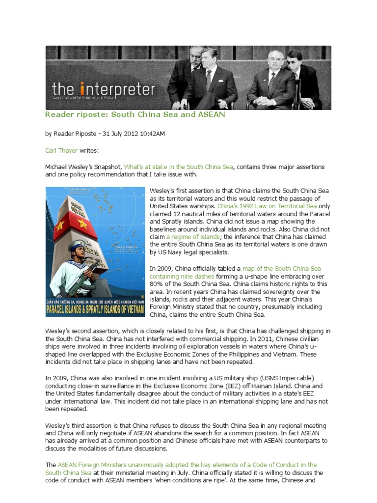 Thayer Reader Riposte South China Sea And Asean Pdf Association Of