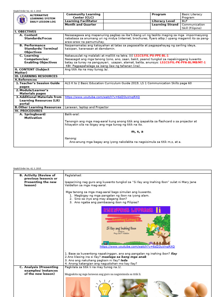 4-LS1 Fil. DLP-BLP (Marungko Approach - Titik II) | PDF