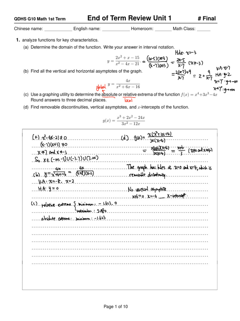 G10 Math End of Term Review Unit 1 | PDF