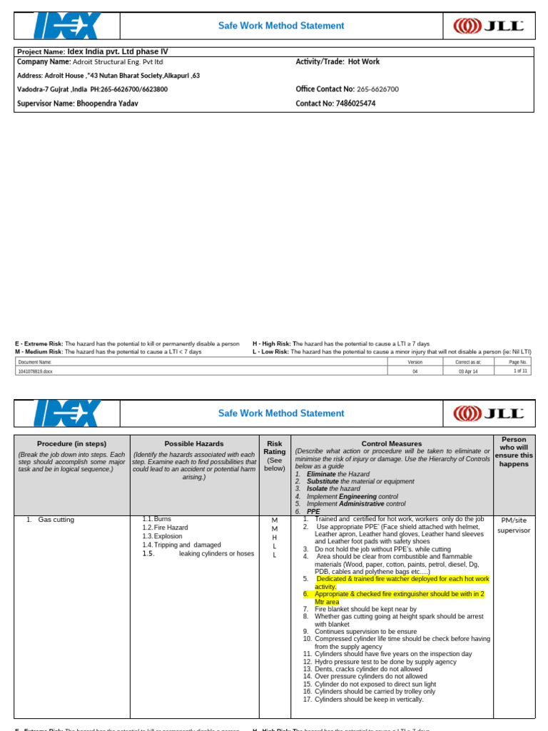 19.17work Method Statment Hot Work | PDF | Dangerous Goods | Personal ...