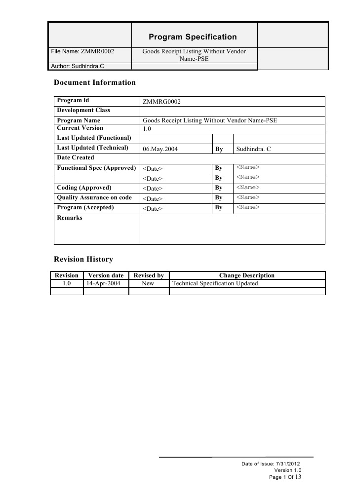 Goods Receipt Report Specification | PDF