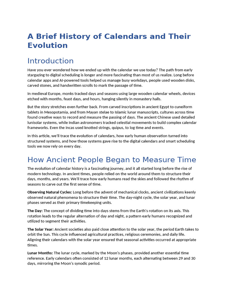 A Brief History of Calendars and Their Evolution | PDF | Calendar | Clock