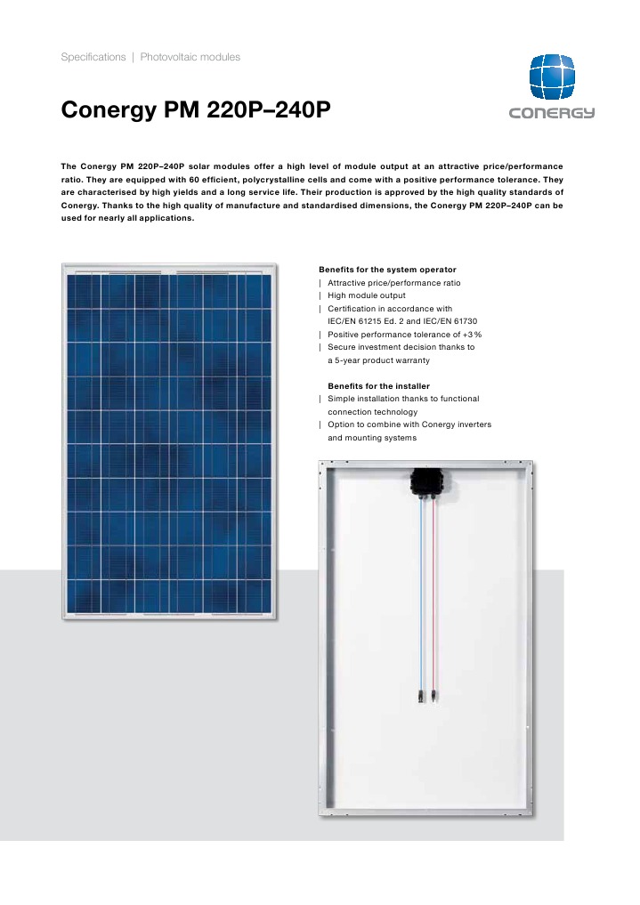 Conergy-PowerPlus-220-240P (Módulos) | PDF | Photovoltaics | Solar Panel