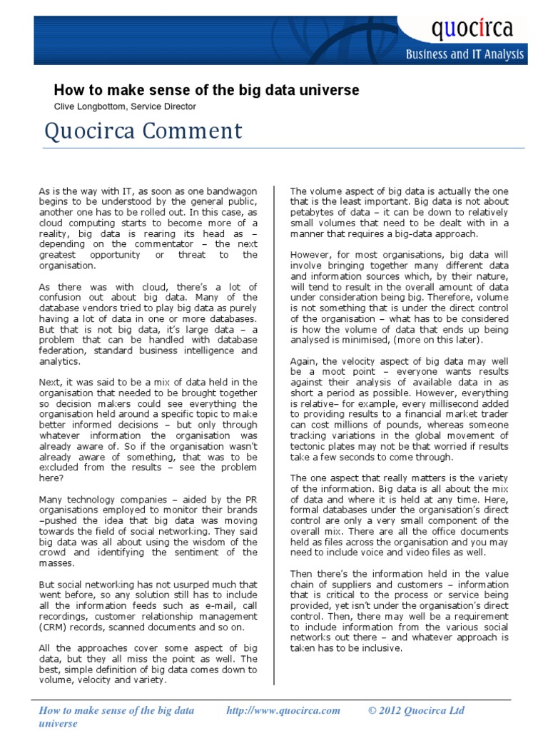 How To Make Sense of The Big Data Universe | PDF | Big Data ...