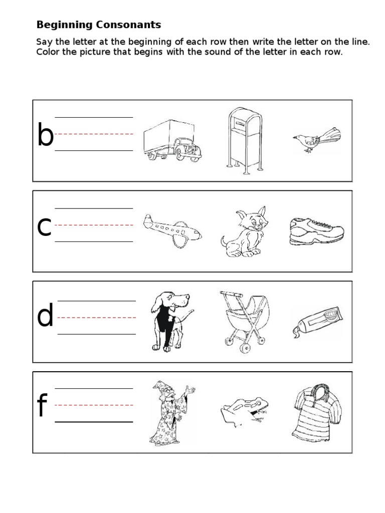 Beginning Consonants Worksheet for Kids | PDF