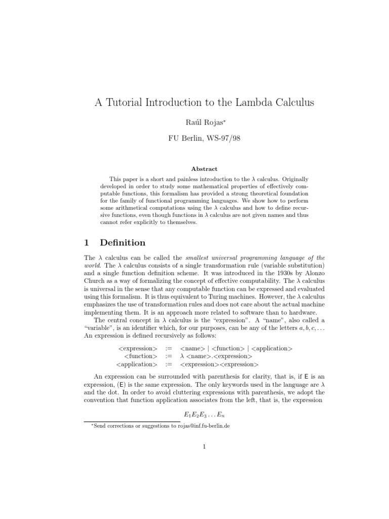 A Tutorial Introduction To The Lambda Calculus Pdf Teaching Methods 7940