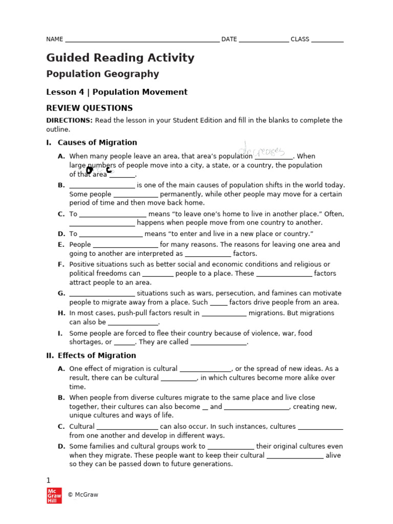 Unit 2 Place Guided Reading Notes Topic 4 Lesson 4 Form B | PDF | Human ...