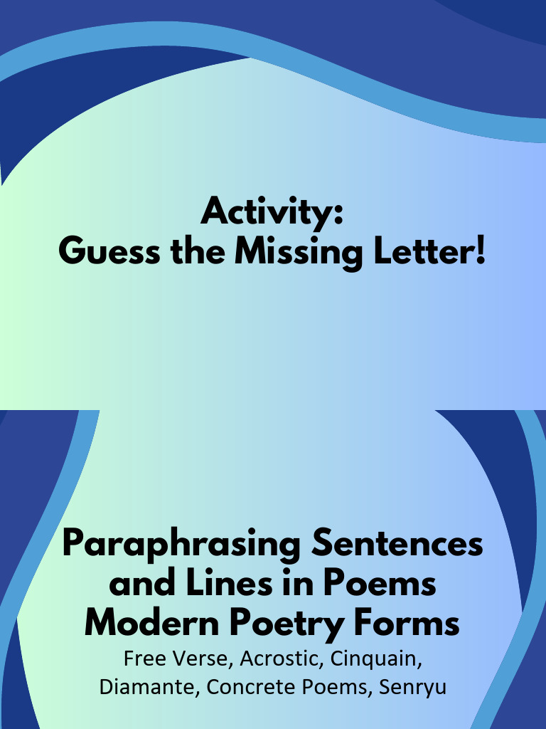 Paraphrasing and Modern Poetry Forms Presentation - PPTX 20260305 ...