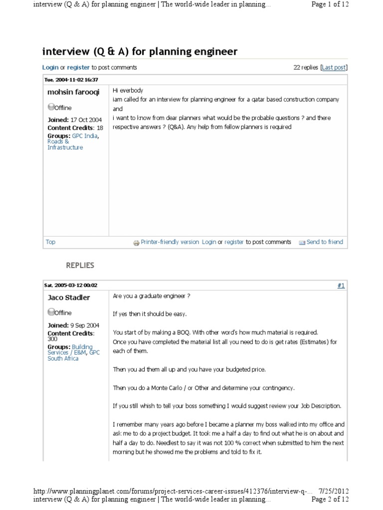 Interview Q Planning Engineer | PDF | Language Arts & Discipline | Home ...