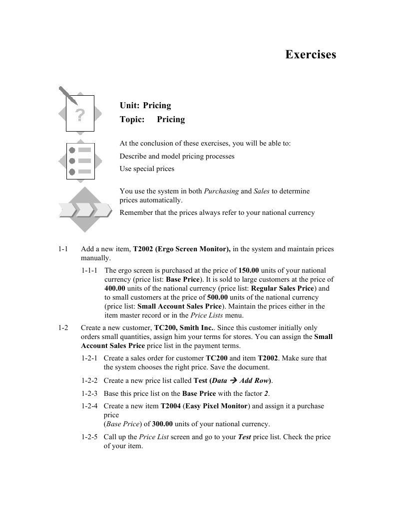 Pricing exercises teach pricing processes and special prices | PDF ...