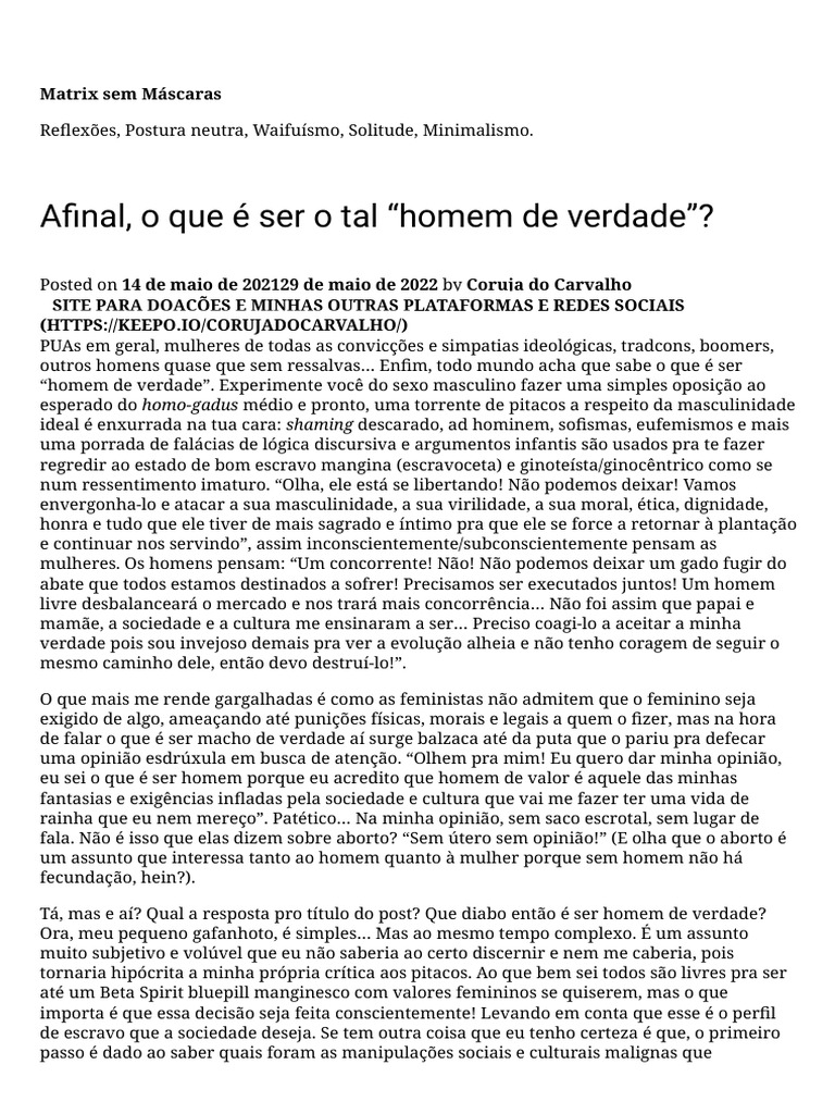 Afinal, o Que É Ser o Tal "Homem de Verdade" - Matrix Sem Máscaras | PDF