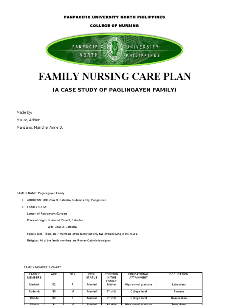 Family Nursing Care Plan: (A Case Study of Paglingayen Family) | PDF ...