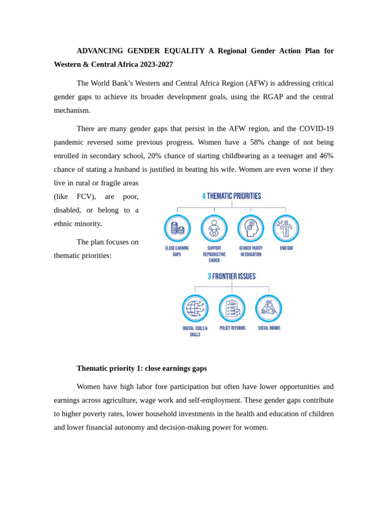 ADVANCING GENDER EQUALITY A Regional Gender Action Plan For Western ...