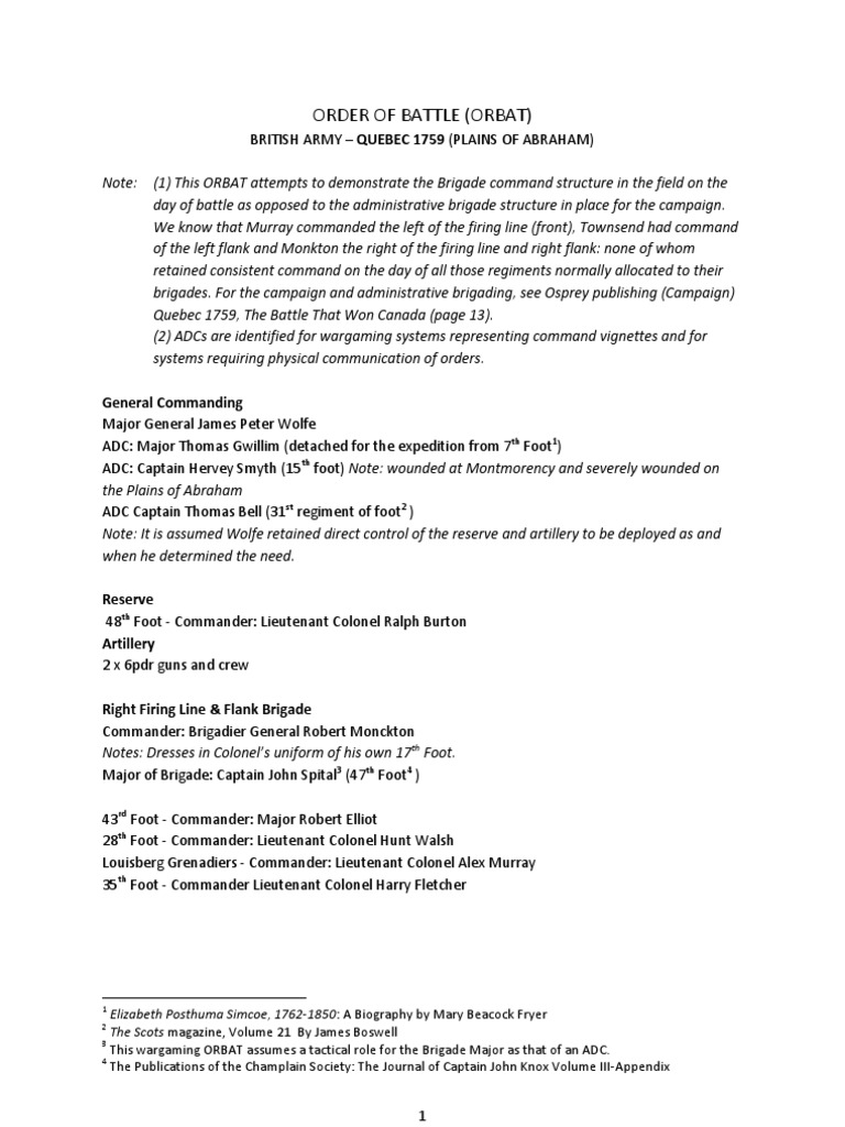 British Army ORBAT Quebec 1759 | PDF | Brigade | Colonel