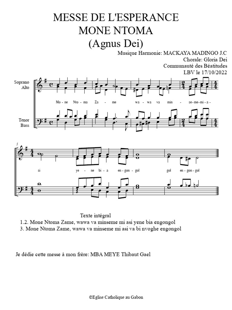 Agnus Dei Mone Ntoma | PDF
