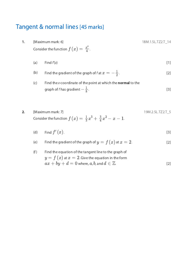 Tangent and Normal Lines | PDF | Tangent | Slope