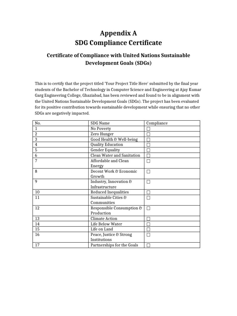SDG Compliance Certificate One Page AKGEC | PDF | Sustainable ...