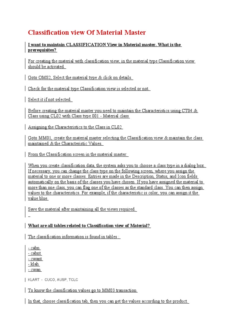 Classification View of Material Master | PDF | Data | Data Management