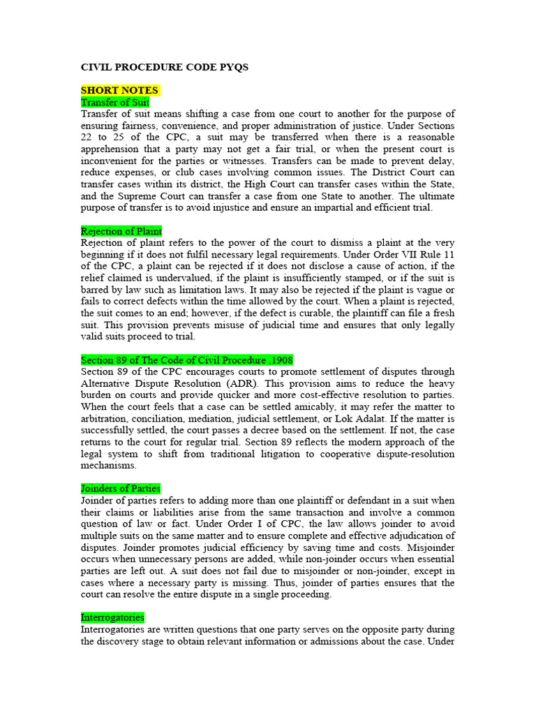 Civil Procedure Code Pyqs | PDF | Lawsuit | Alternative Dispute Resolution