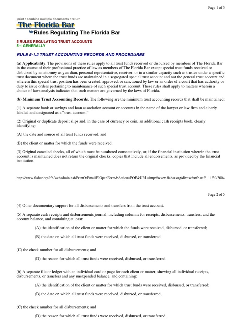 FL Bar Rules On Trust Account Records 5-1.2 - Attorney | PDF | Trust ...