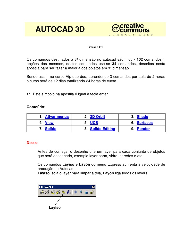Apostila Autocad 3D - Versão 2.1 | PDF | Auto Cad | Perspectiva (gráficos)