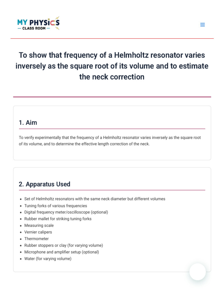 To Study Helmholtz Resonator Lab Manual | PDF | Resonance | Acoustics