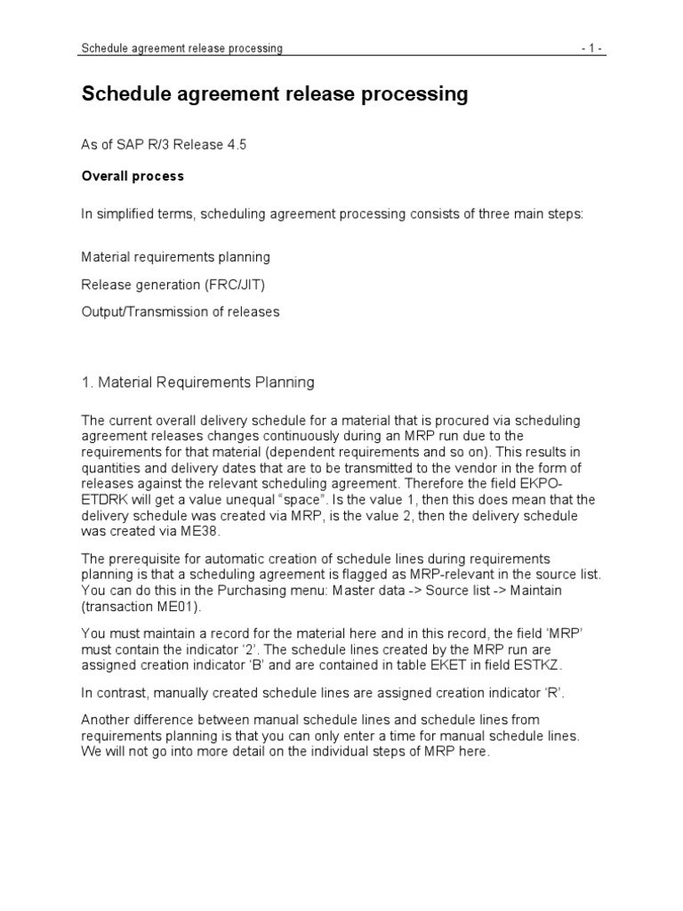Schedule Agreement Release Processing: Overall Process | PDF ...