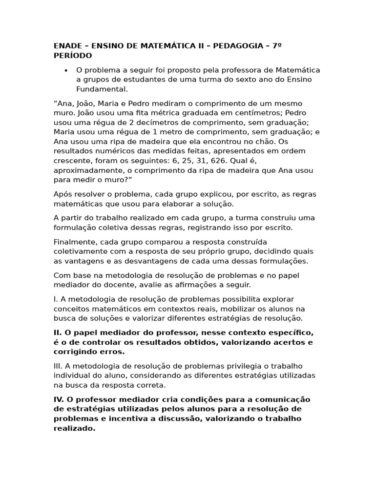 Enade - Ensino de Matemática Ii - Pedagogia - 7º Período | PDF ...