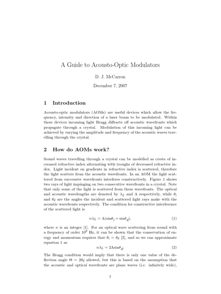 Aom Guide | PDF | Wavelength | Amplifier