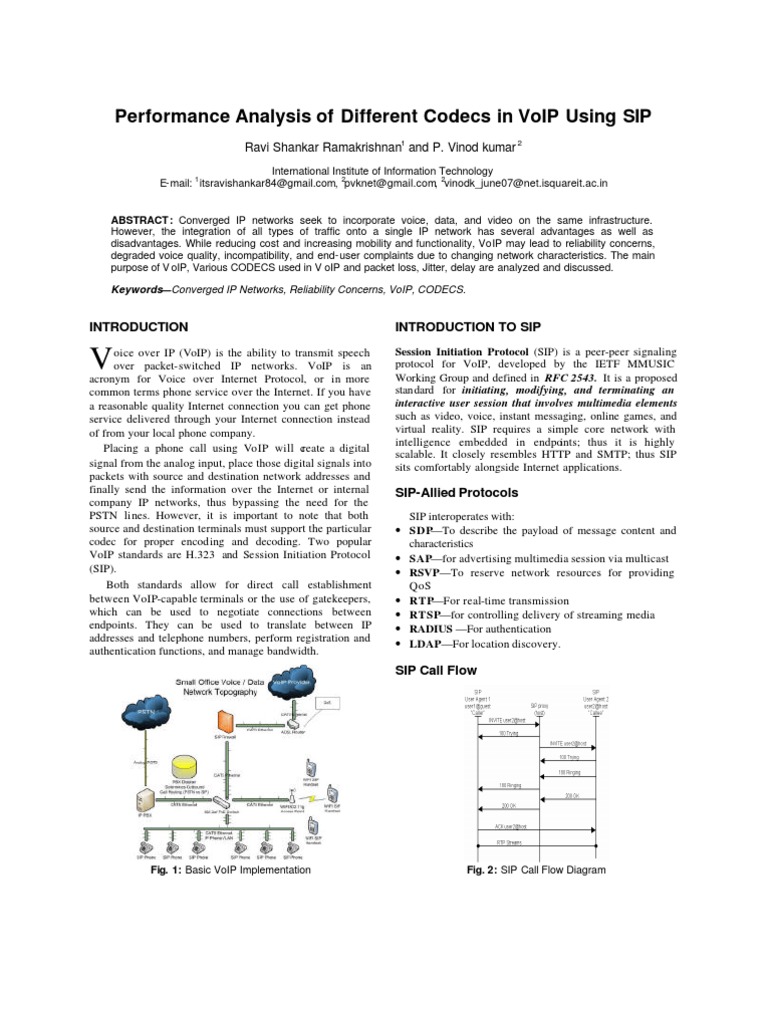 Performance Analysis of Different Codecs in Voip Using Sip | PDF
