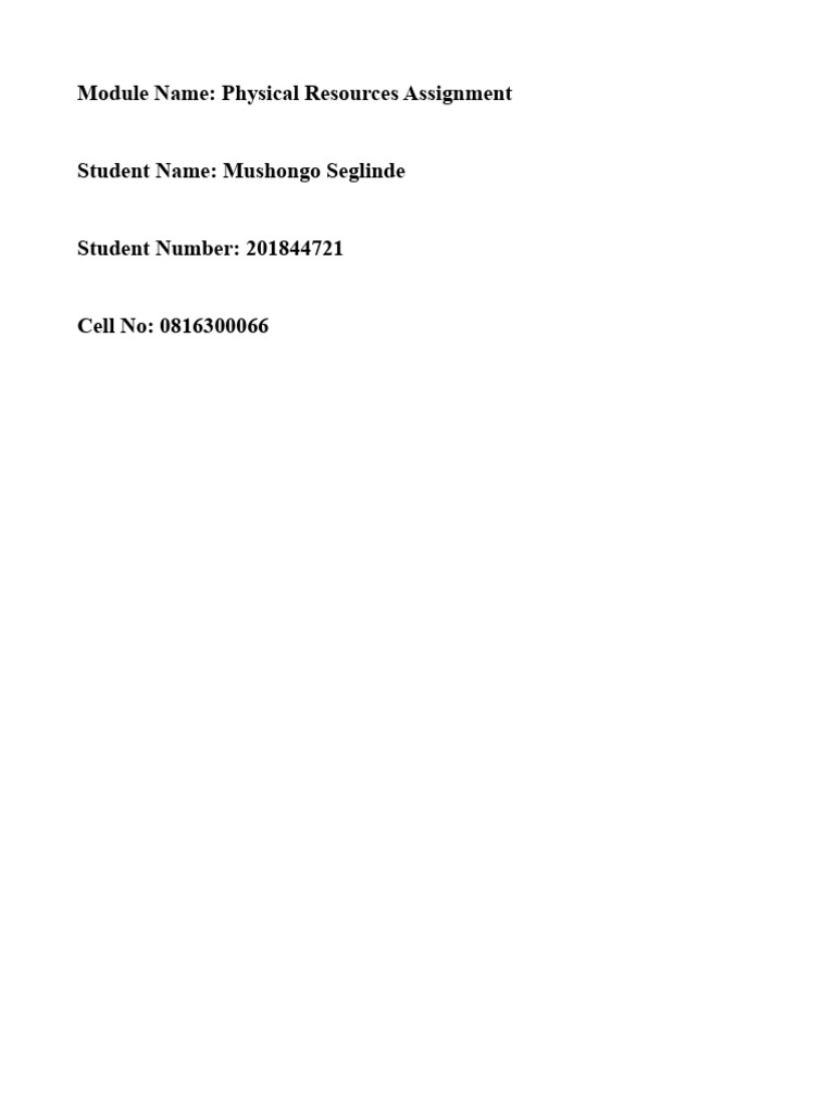 Physical Resources Assignment | PDF | Medical Specialties | Human Life ...