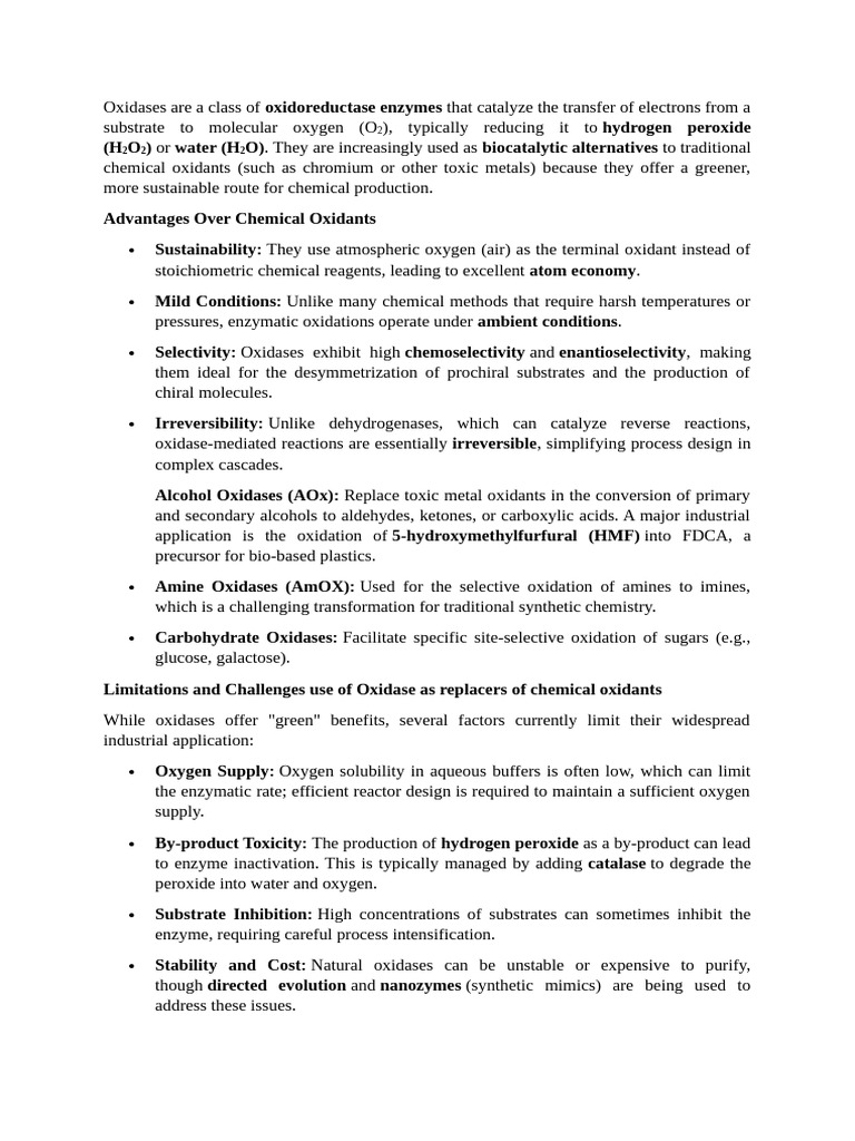 Oxidases As Replacers of Chemical Oxidants | PDF | Enzyme | Hydrogen ...