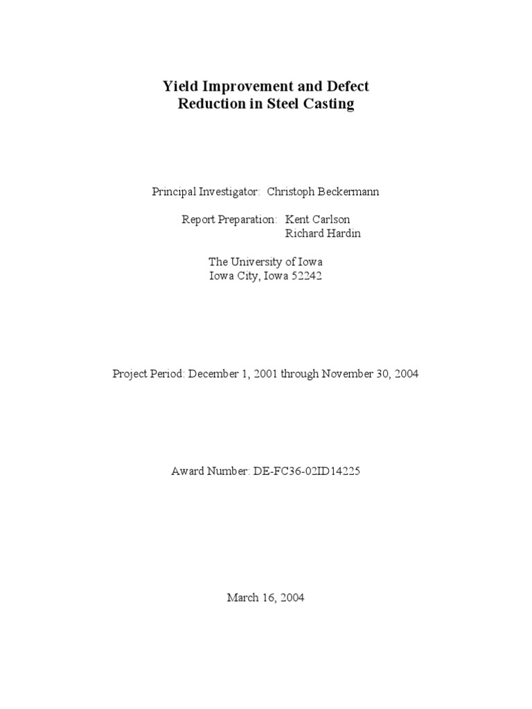 Yield Improvement Steel Castings | PDF | Casting (Metalworking) | Foundry
