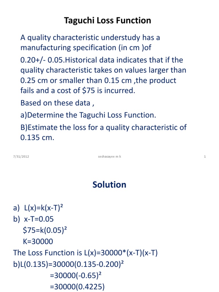 Taguchi Loss Function | PDF | Reliability Engineering | Mill (Grinding)