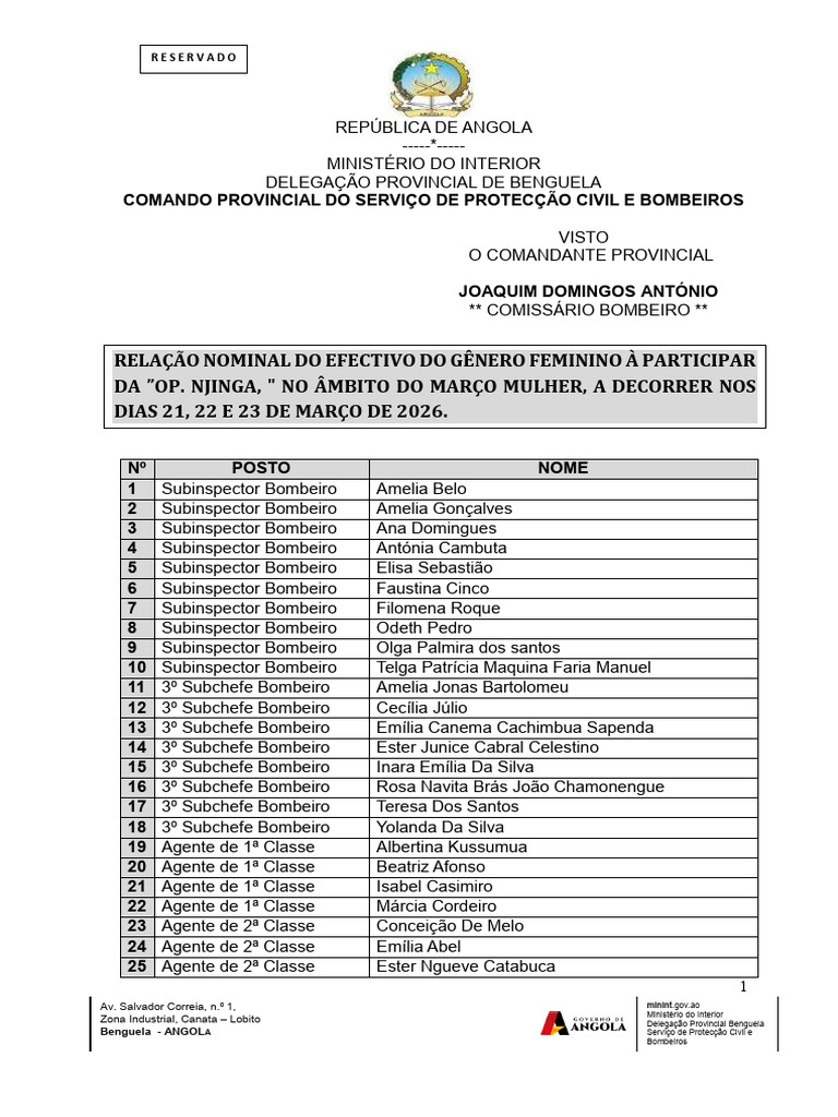 Relação Nominal Mulheres Operação Njinga Março 2026 | PDF
