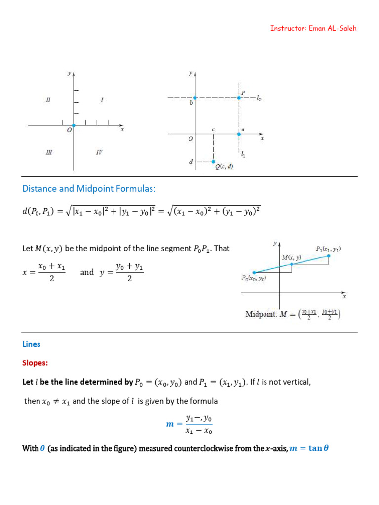 Distance and Midpoint Formulas:: 1.4 Coordinate Plane | PDF