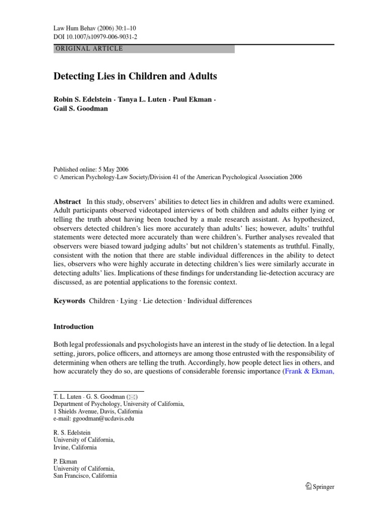 Lie Detection 2006 | PDF | Lie | Deception