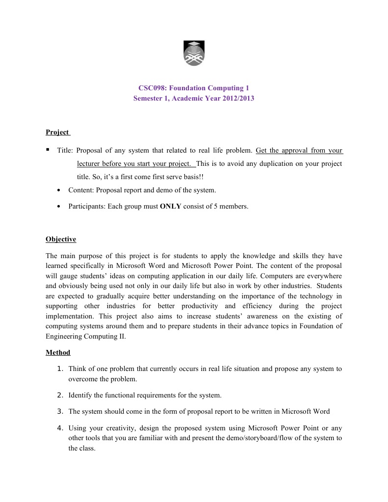 Project: CSC098: Foundation Computing 1 Semester 1, Academic Year 2012/ ...