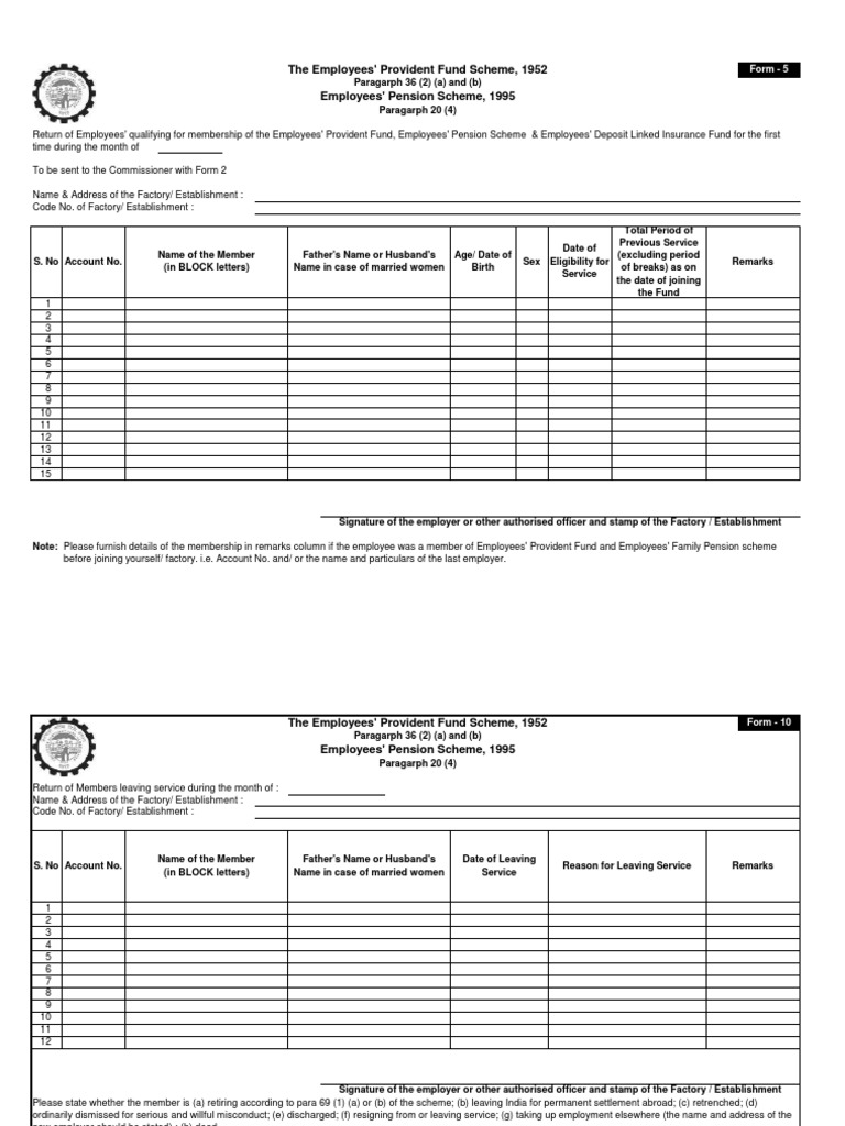 All PF Forms in Excel Format | PDF